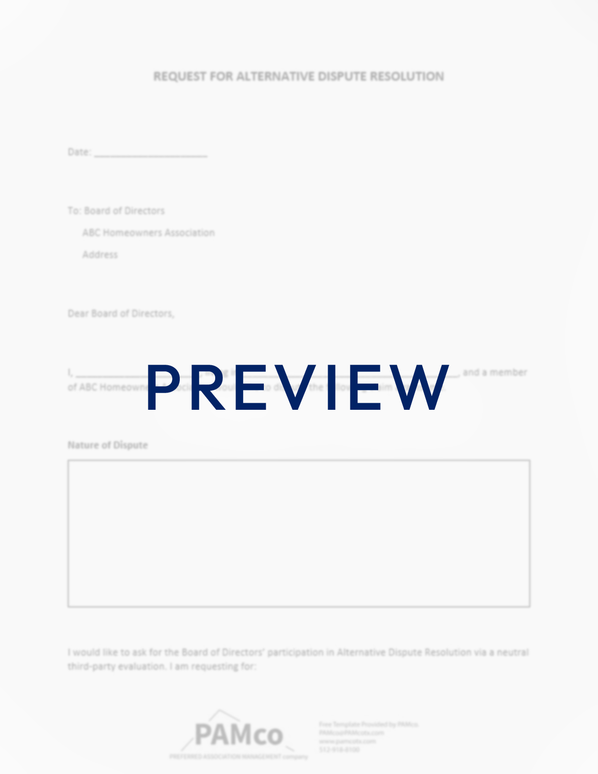 Free HOA Template - Alternative Dispute Resolution - PamCo