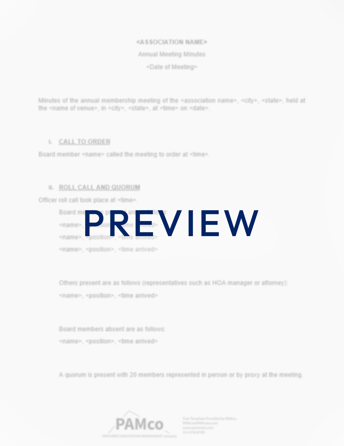Free HOA Template - Annual Meeting Minutes - PamCo