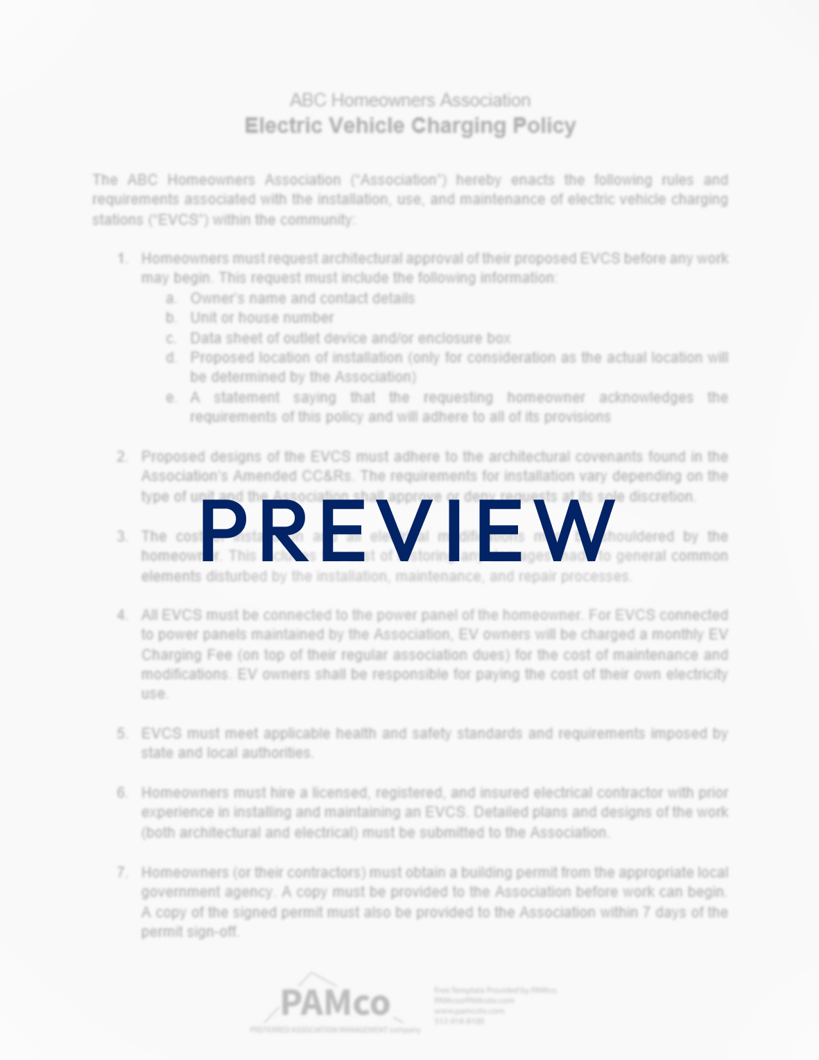 Free HOA Template - HOA Electric Vehicle Charging Policy - PAMco - HOA ...