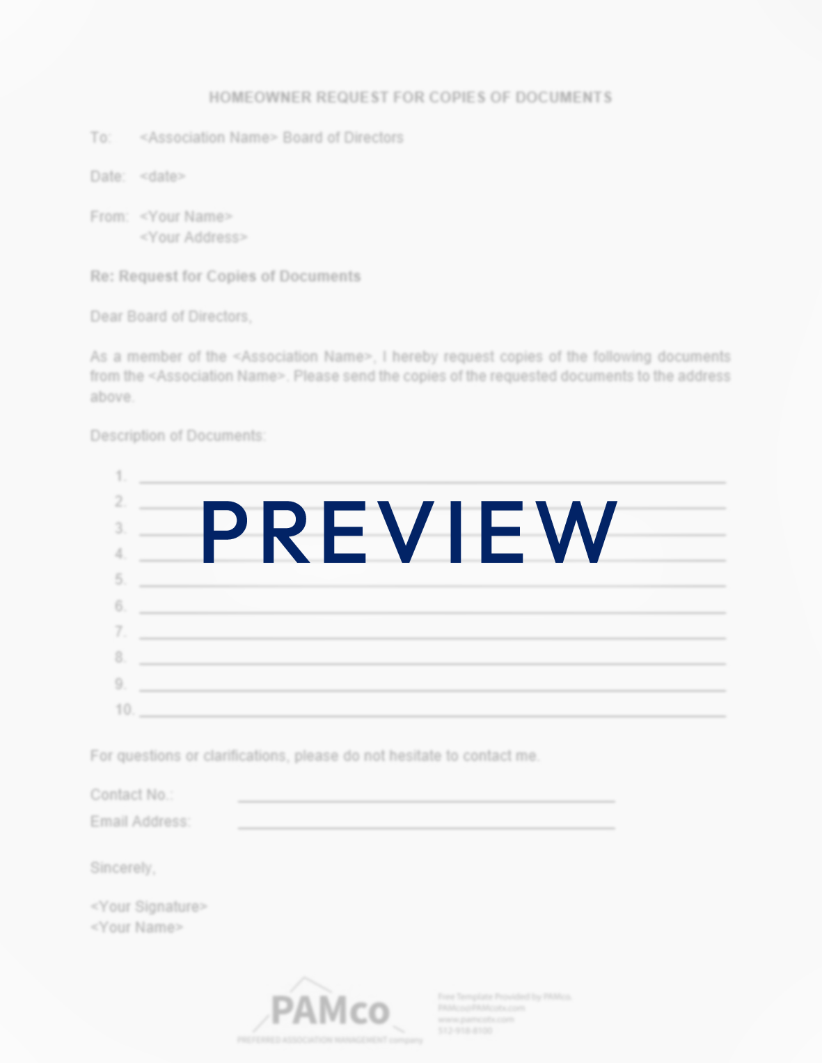 Free HOA Template - Homeowner Request for Copies of Documents - PAMco ...