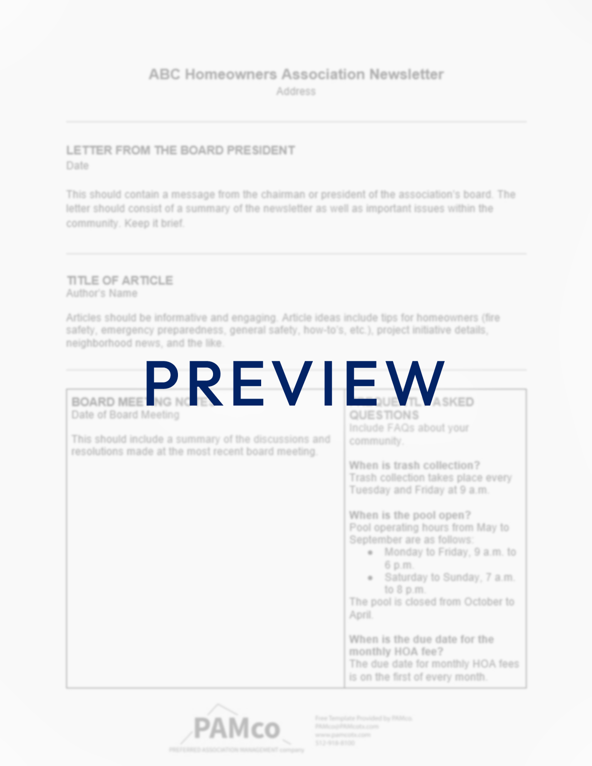 Free HOA Template - Newsletter - PamCo